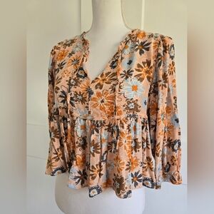 SO | Tops | Floral Boho Womens Top Orange And Brown | Poshmark